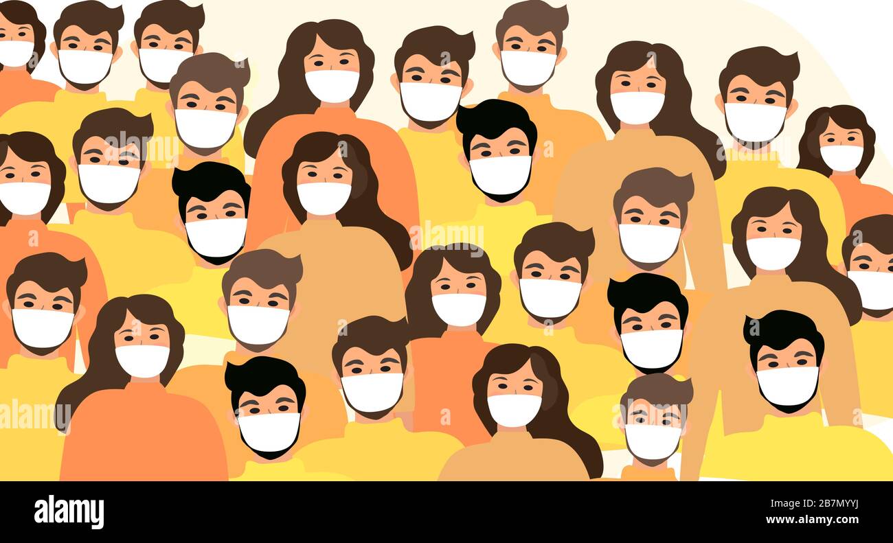 Masked people, crowds, virus protection. Coronavirus concept. flat ...