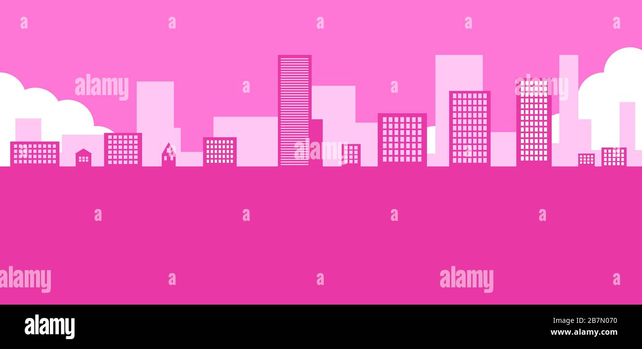 Abstract pink 2d city background. Beautiful pink skyline illustration ...