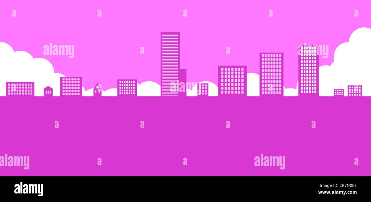 Pink background with 2d city skyline concept Stock Photo - Alamy