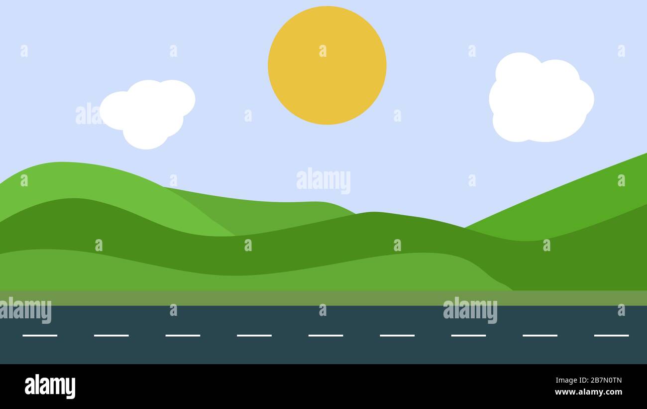Abstract nature 2d landscape with road and blue sky Stock Photo - Alamy
