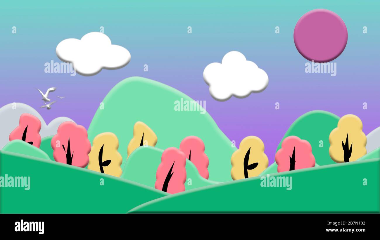 Abstract colorful 2d landscape. Beautiful nature background Stock Photo ...