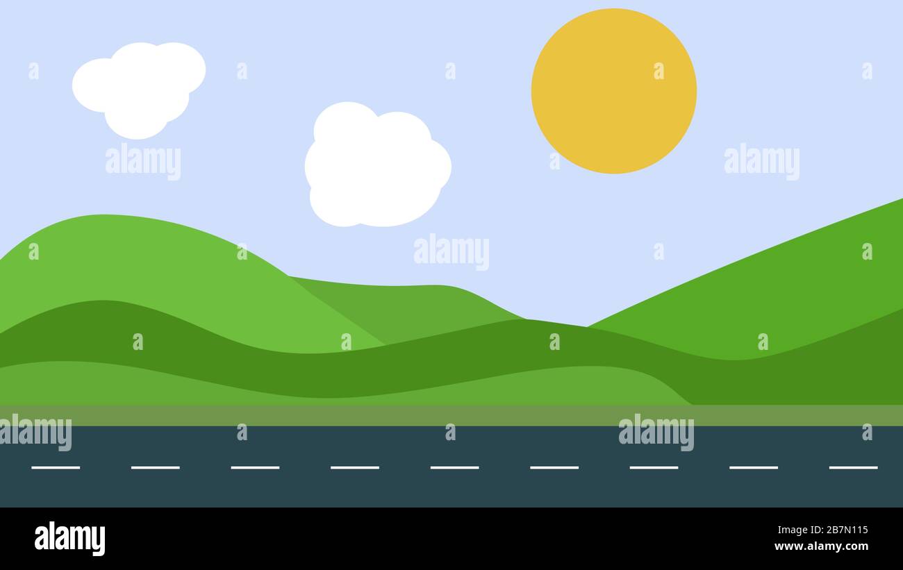 2d landscape with road and blue sky. Nature background Stock Photo - Alamy