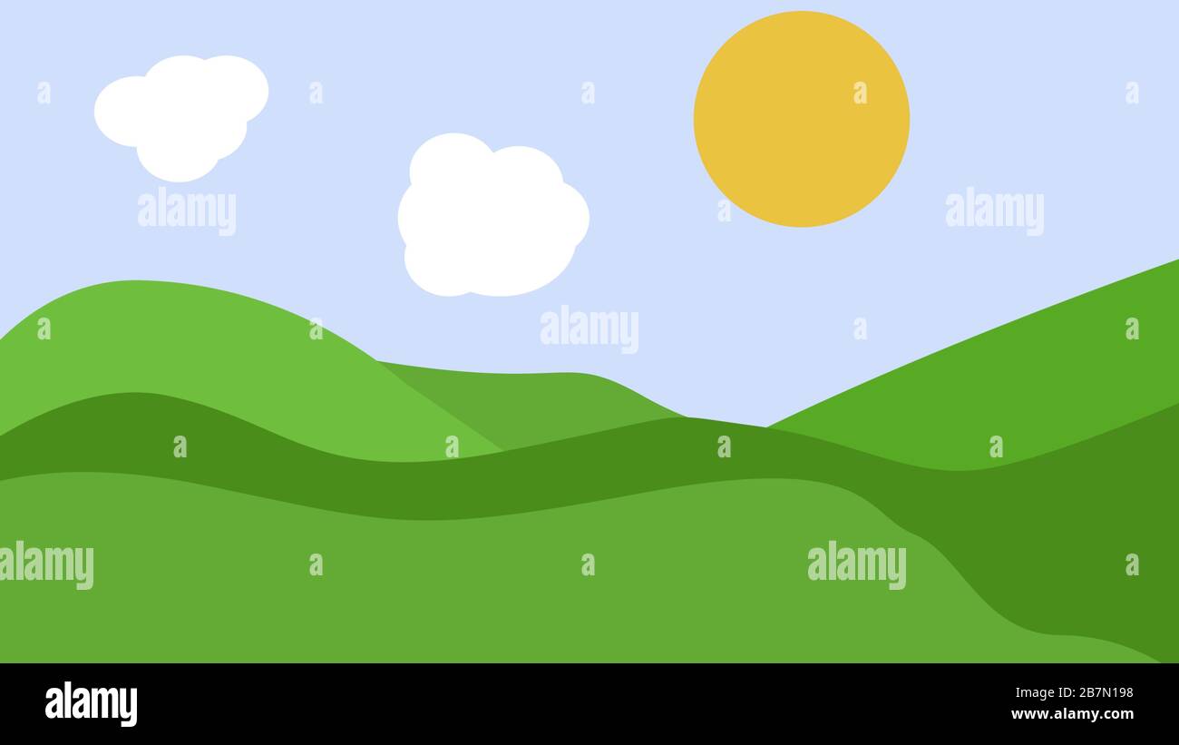 Beautiful 2d landscape with grass and blue sky Stock Photo - Alamy