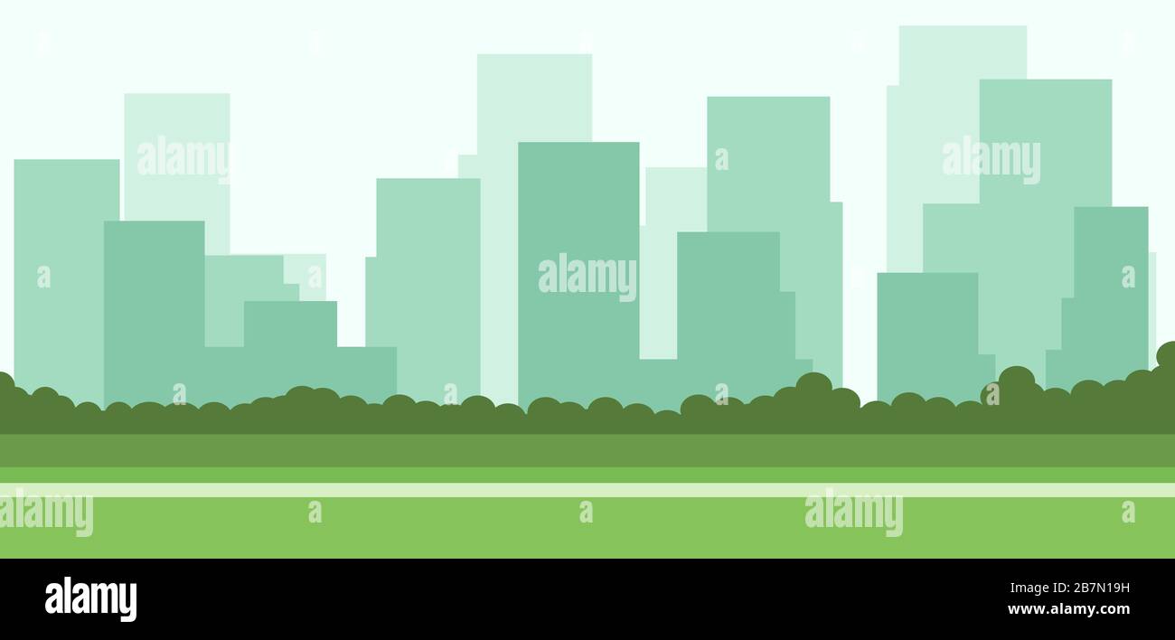 Abstract green 2d background with city and skyscrapers Stock Photo - Alamy