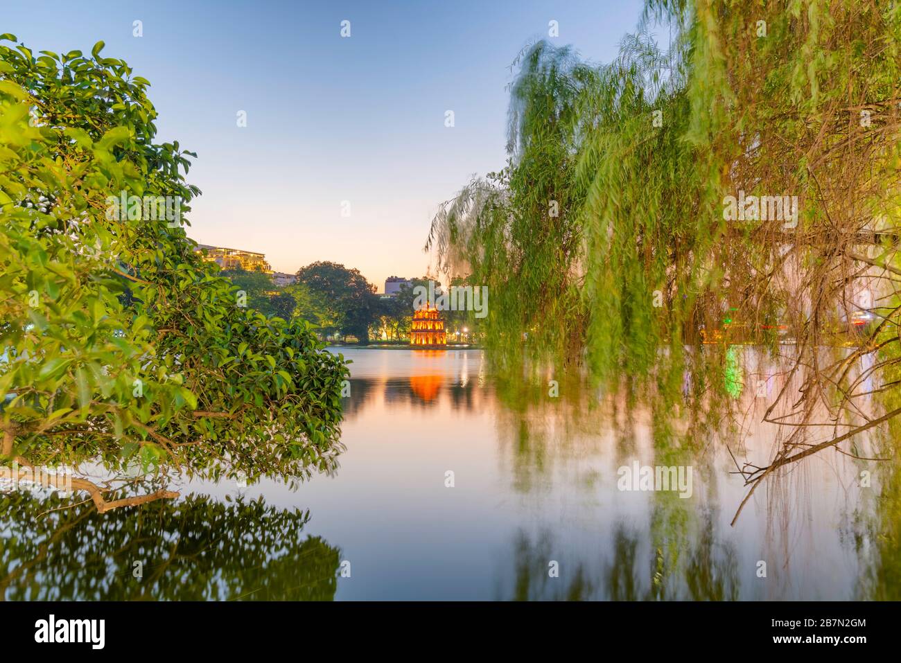 Turtle Tower in the center of Hoan Kiem Lake(Lake of the Returned Sword ...