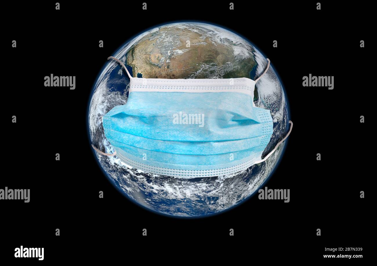Planet Earth wearing protective mask against pandemic concept. Some ...