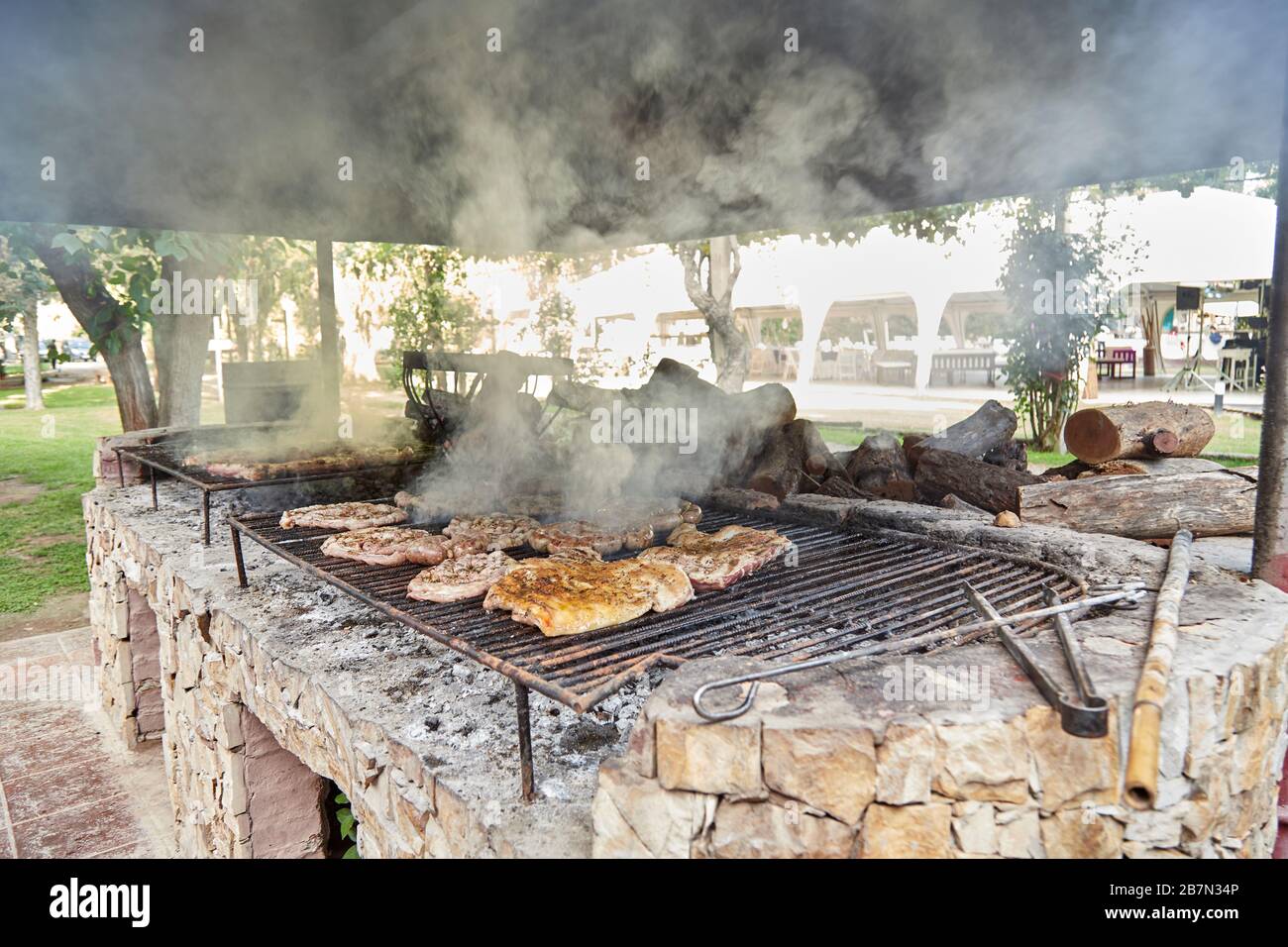 MENDOZA, ARGENTINA, February 08, 2020. Asado, country barbecue and ...
