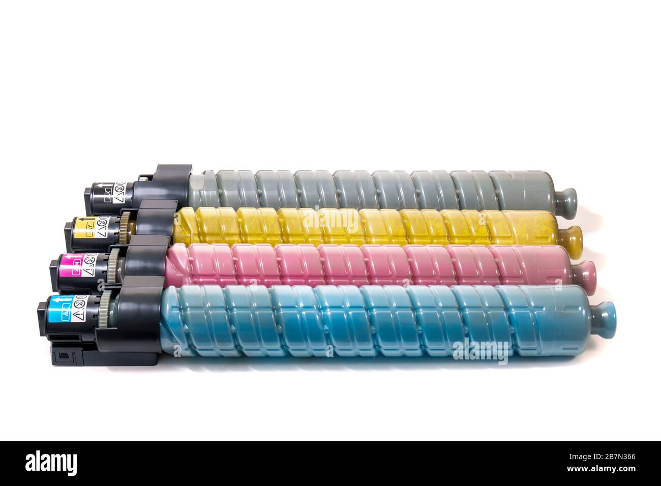 cartridges for laser printers aligned on a white background Stock Photo ...
