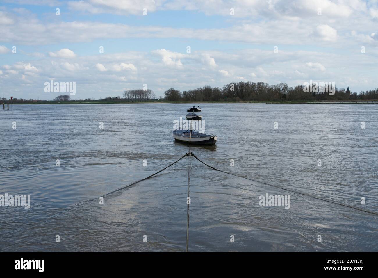 Cable ferry (gierpont) over the river Rhine between Wageningen and ...
