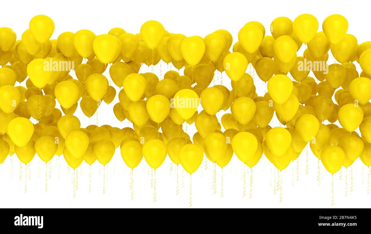 Row of yellow balloons isolated on white background. Celebration Easter ...