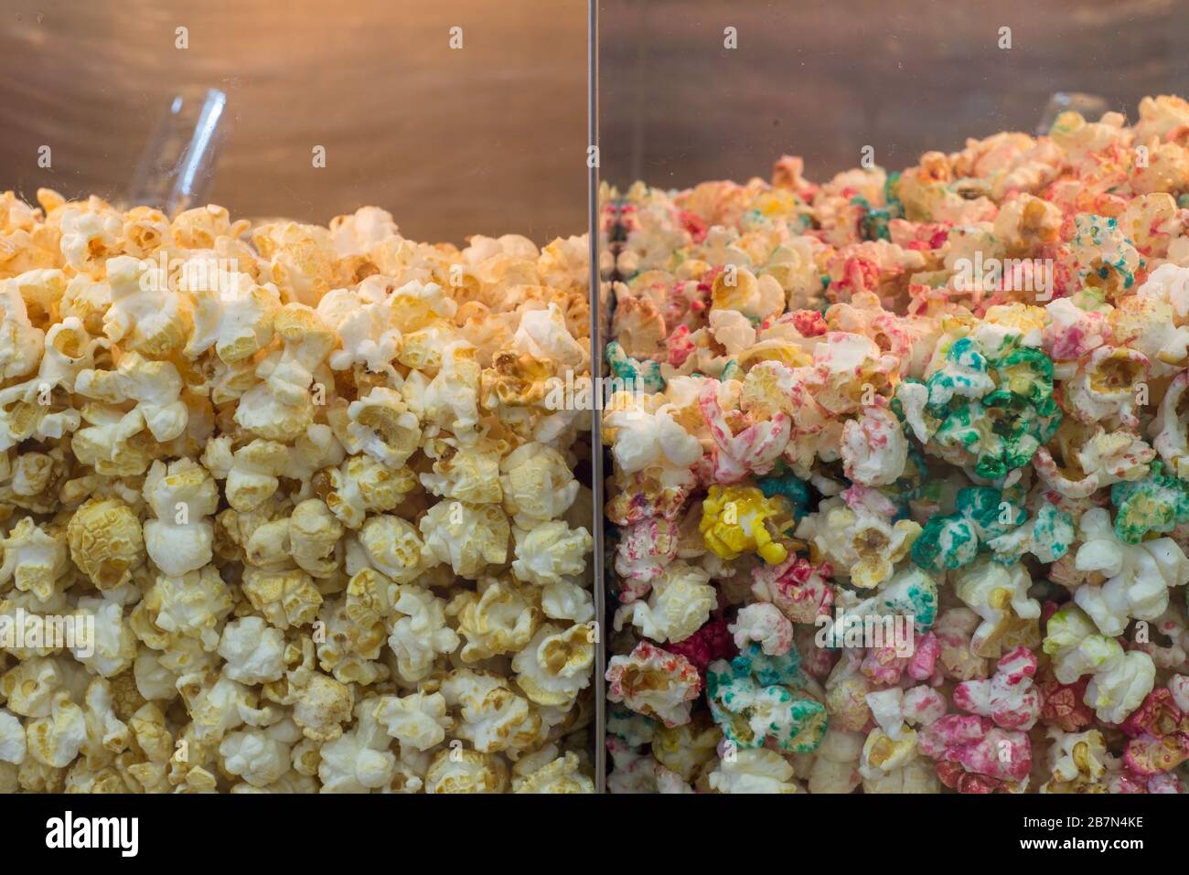 popcorn texture Close-up texture of multi-colored popcorn in a glass ...