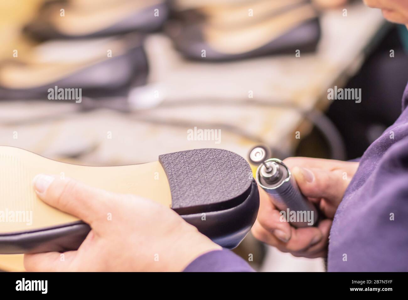 Episode of work in the studio Shoe production process in factory Stock ...