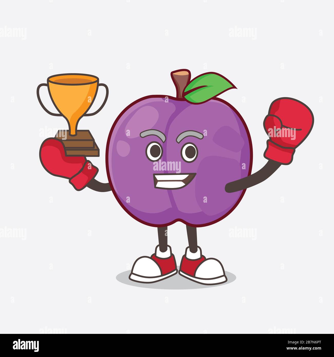 A picture of Plum Fruit cartoon mascot character as Boxing winner of ...