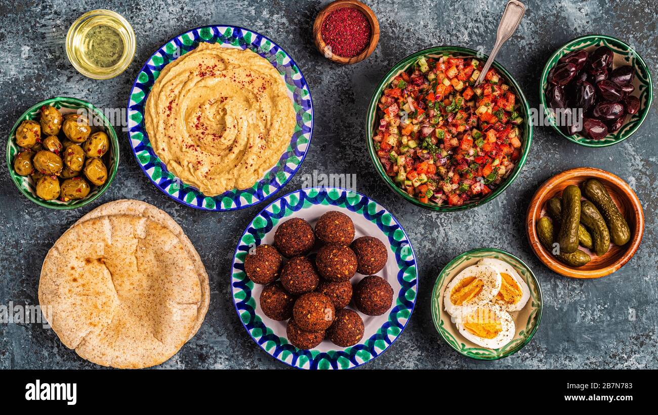 Falafel and hummus - traditional dish of Israeli and Middle Eastern ...