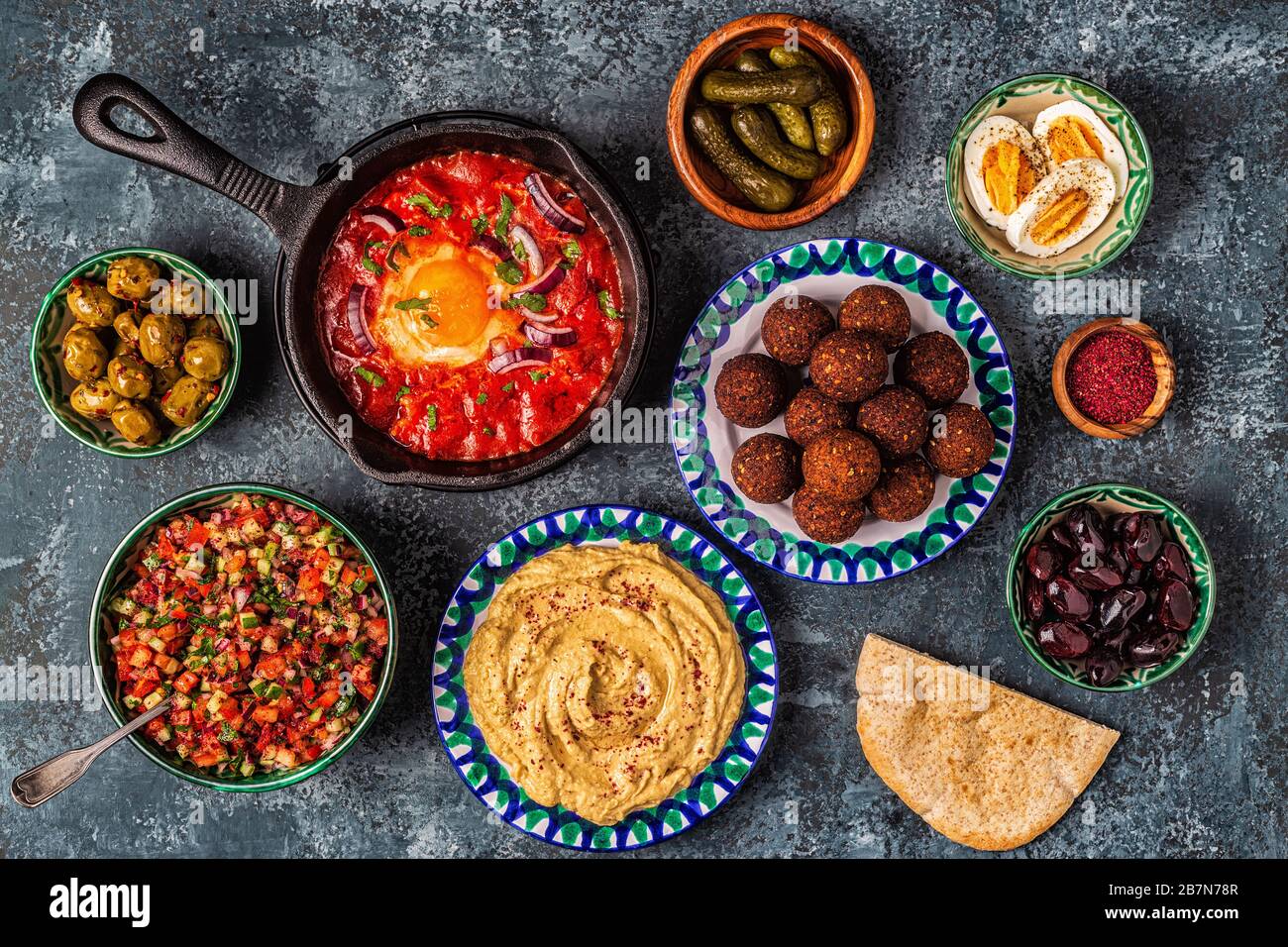 Falafel, hummus, shakshuka, Israeli salad - traditional dishes of ...