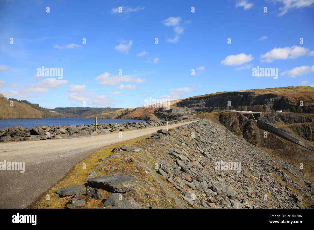 View of the dam on Llyn Brianne reservoir, Llandovery, Wales, UK Stock ...