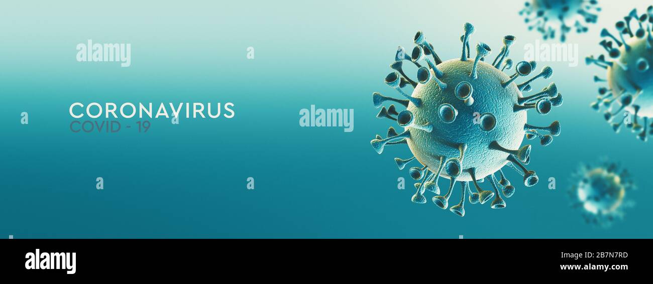 High resolution banner Coronavirus microscopic view. Dangerous asian ...
