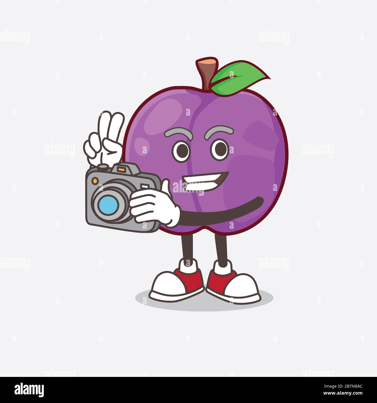 A picture of Plum Fruit cartoon mascot character as photographer in ...
