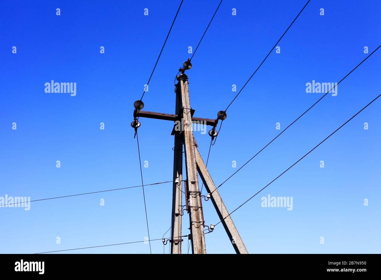 power line pole with wires close up Stock Photo - Alamy