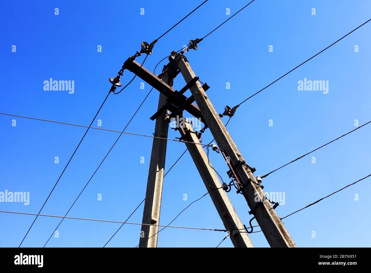 power line pole with wires close up Stock Photo - Alamy