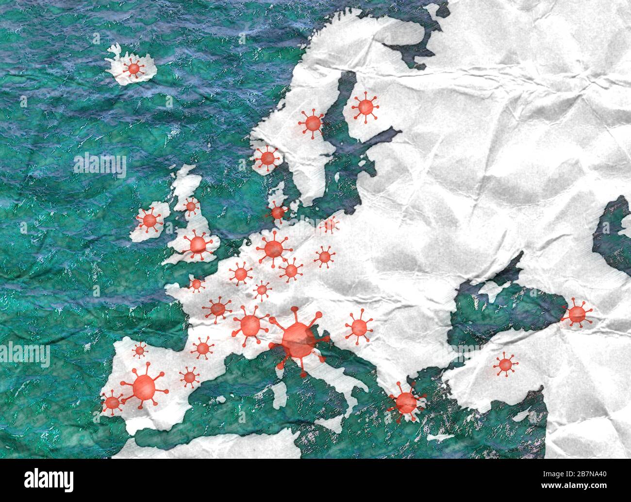 Europe map showing the outbreak of corona virus covid-19 in sketch and ...