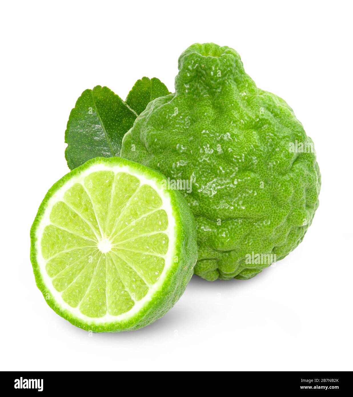 Bergamot fruit with stem and leaf isolated on white background ...