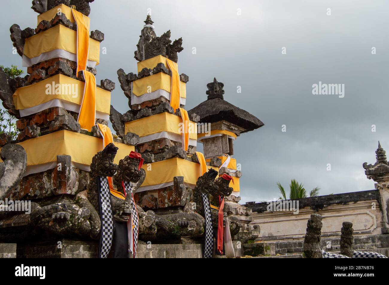 Balinese temple decorated for the Odalan celebration. Pura Penataran ...