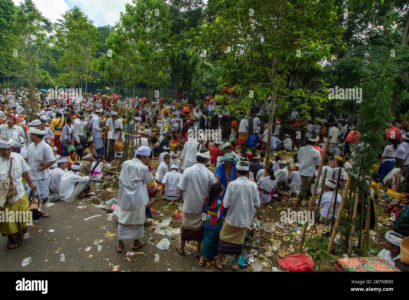 Indonesian people during the holy Celebration at Besakih temple. Bali ...