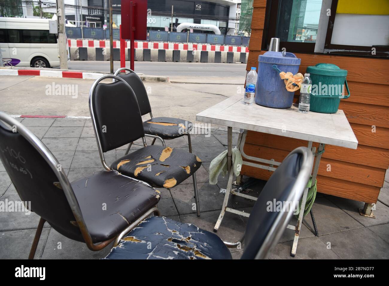 Empty chairs during the corona virus threat.The government issues ...