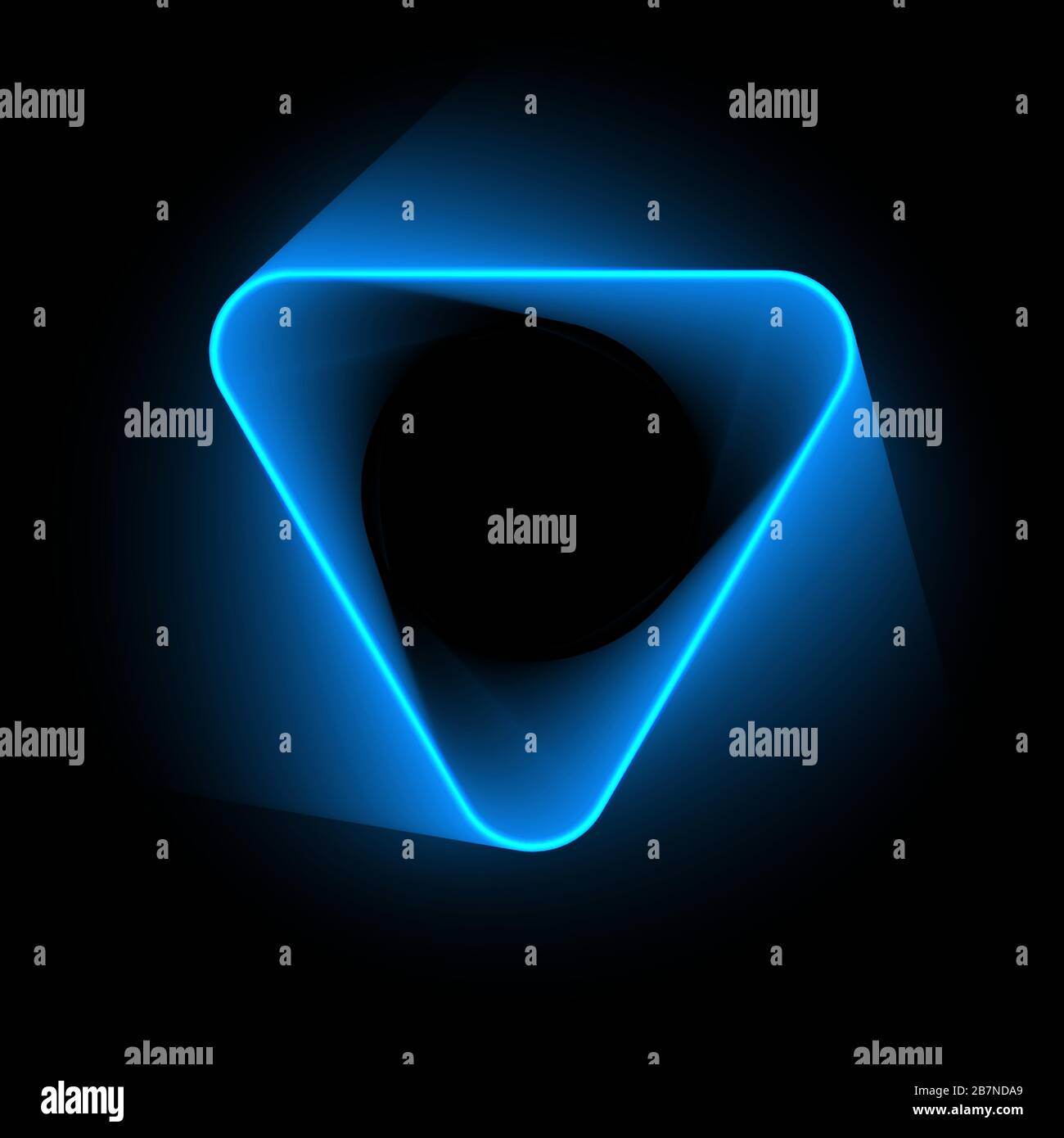 Abstract glowing neon blue triangle on dark purple background. Mesh gradient objects. Vector ...