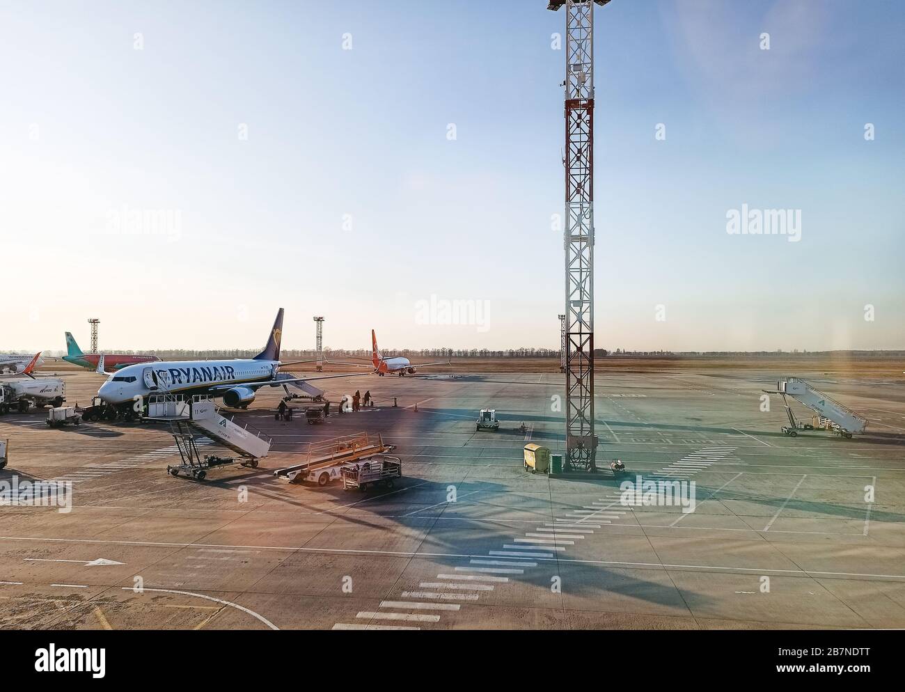 Kiev Ukraine 12 18 2019 airport, Plane near the terminal boarding ...