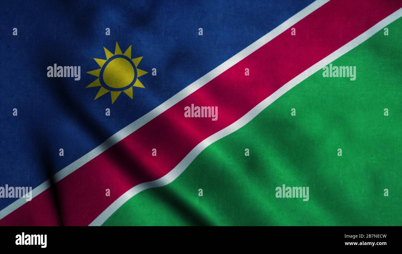 Namibia flag waving in the wind. National flag of Namibia. Sign of ...