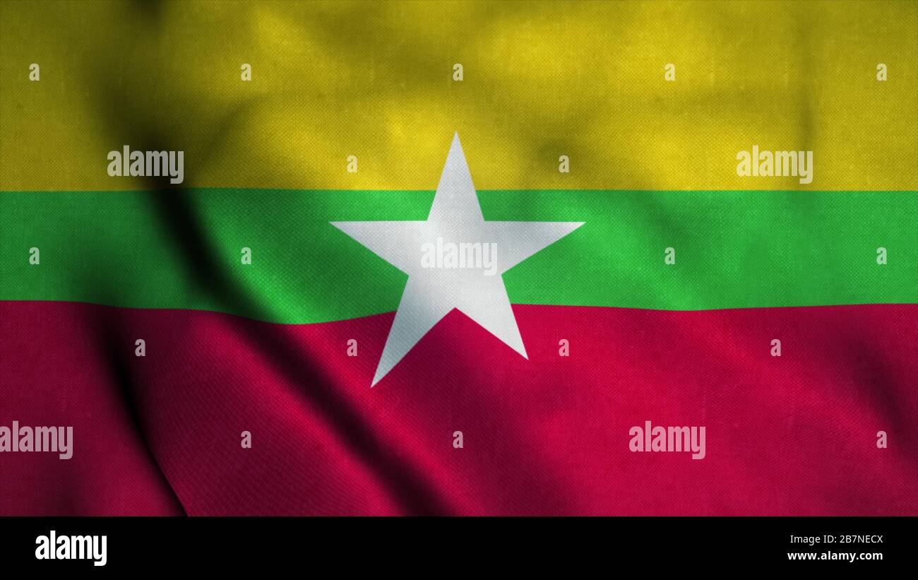 Myanmar flag waving in the wind. National flag of Myanmar. Sign of ...