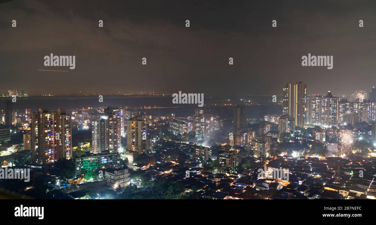 Mumbai skyline at night in Diwali with lot of colourful lights Mumbai ...