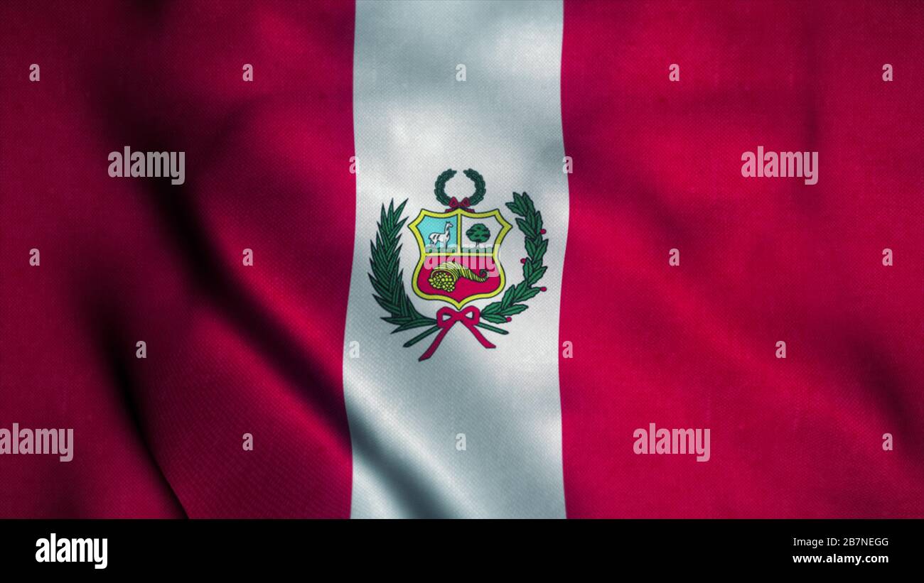 Peru flag waving in the wind. National flag of Peru. Sign of Peru. 3d ...