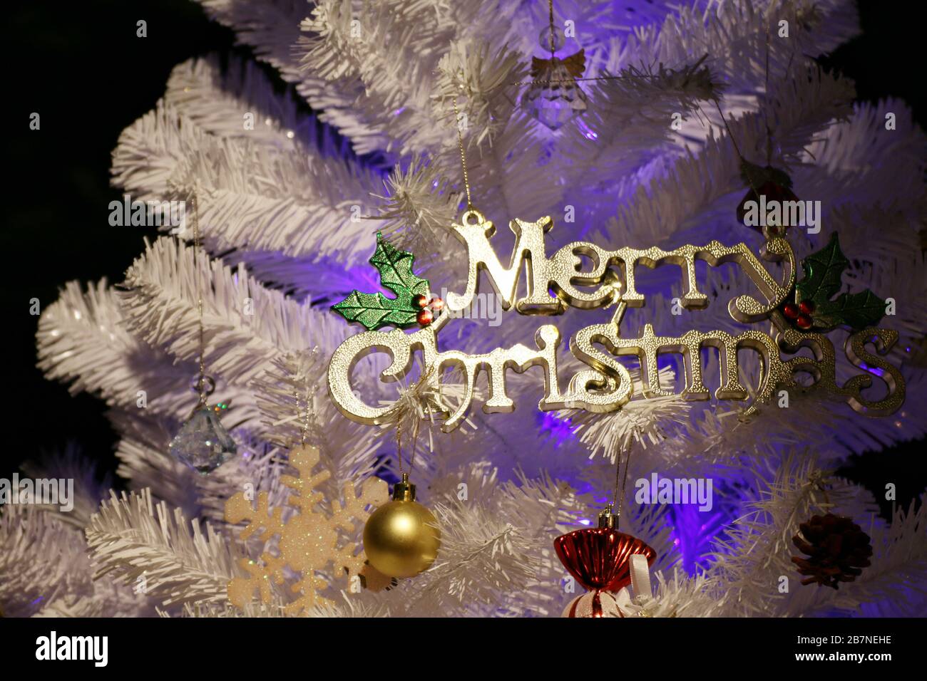 Christmas white tree decoration of Tex "Merry Christmas" for happy new ...