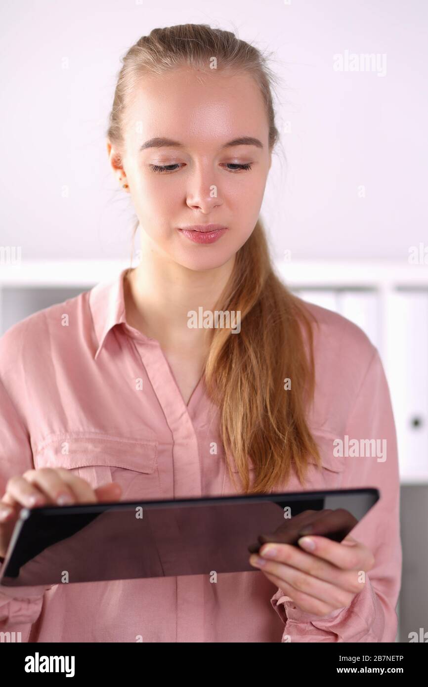 Portrait pretty young woman using hi-res stock photography and images ...