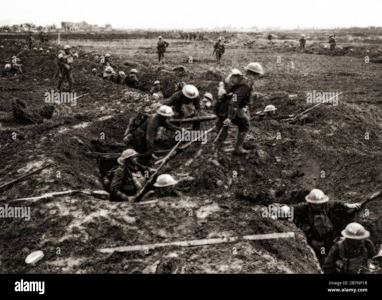 British infantry advance from their assembly trench at the beginning of ...