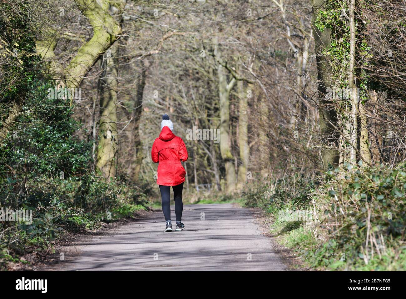 Woman walking along woodland path hi-res stock photography and images ...