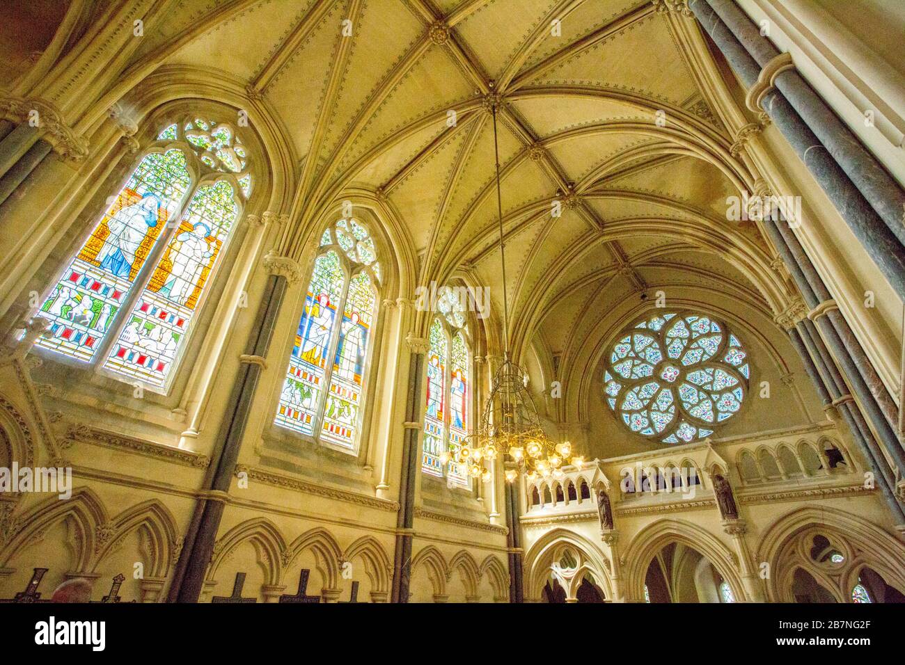 Stained glass and vaulted ceilings inside the private chapel at ...