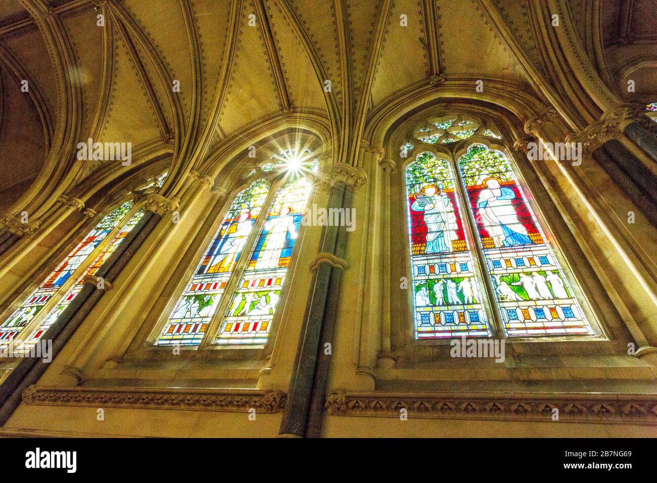 Stained glass inside the private chapel at Tyntesfield House, nr ...