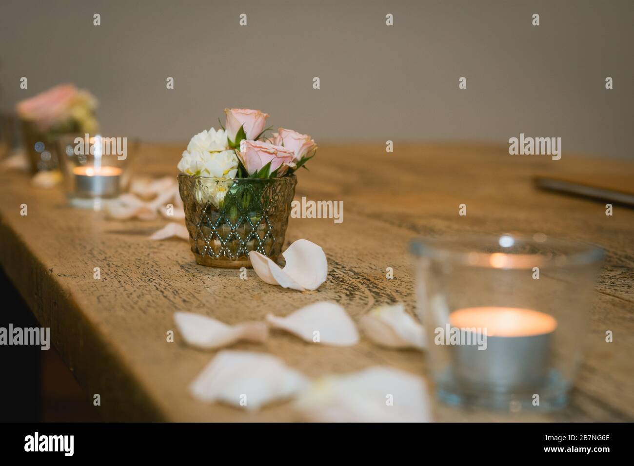 Flowers on a Wedding Register Reception Table Stock Photo - Alamy