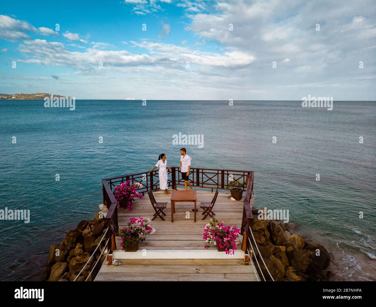 couple on vacation at the tropical Island of St Lucia, men and woman ...