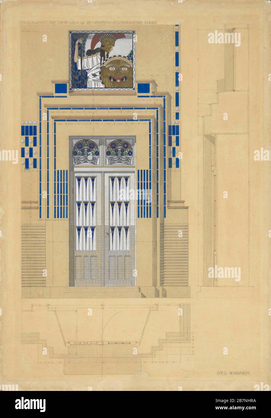 Villa Wagner II (Hüttelbergstraße 28, Vienna). Entrance, 1912. Found in ...