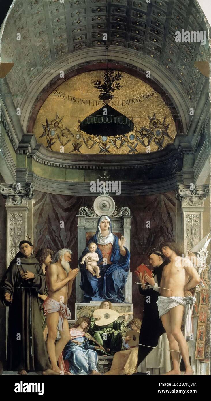 Madonna and Child, musical angels and the Saints Francis, John the ...