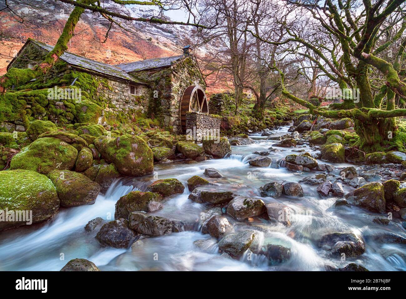 An ancient water mill on the banks of Combe Gill at Borrowdale in the ...