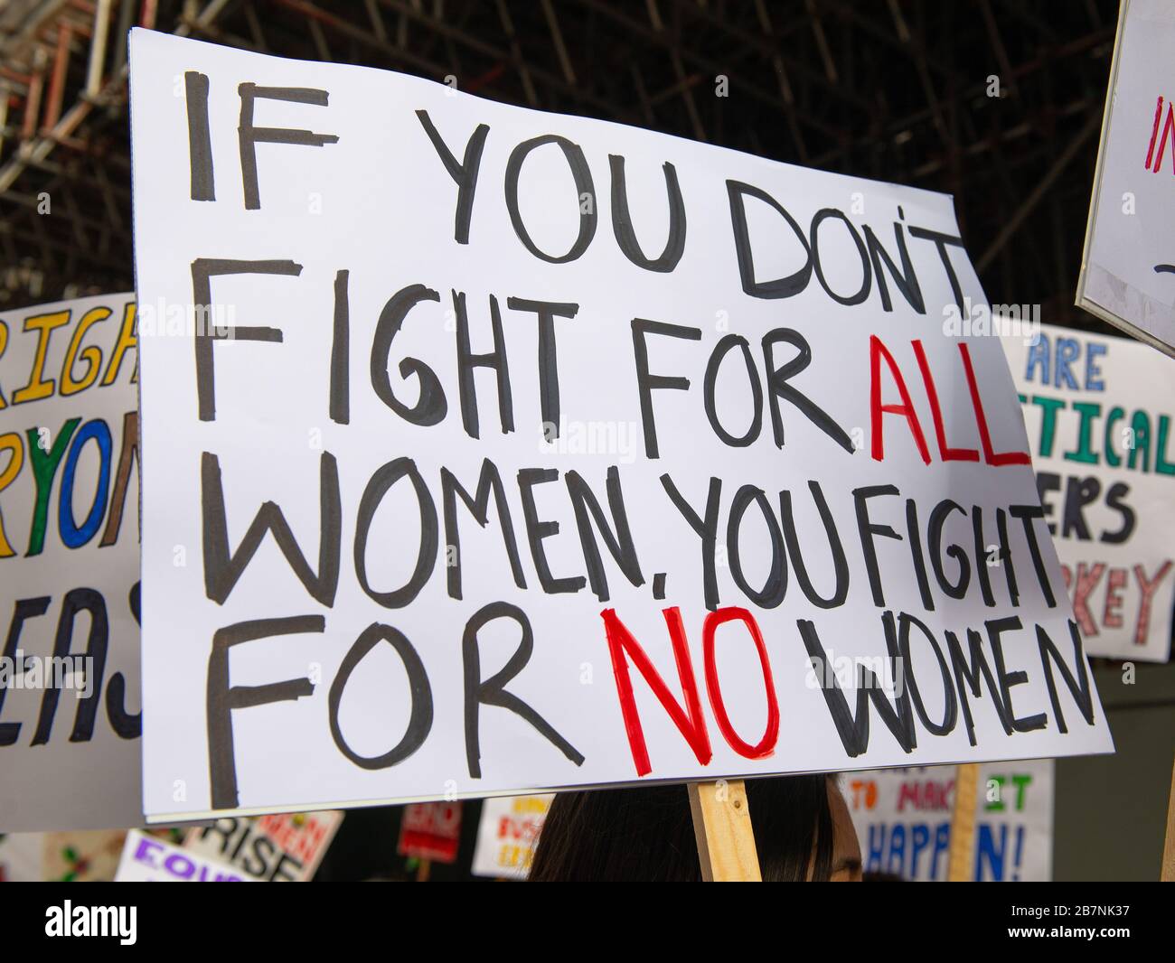 Protest poster / banner at the Million Women Rise demonstration in ...