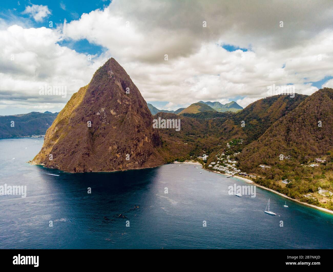 Saint Lucia Caribbean Island, huge Piton mountains at the beach of ...