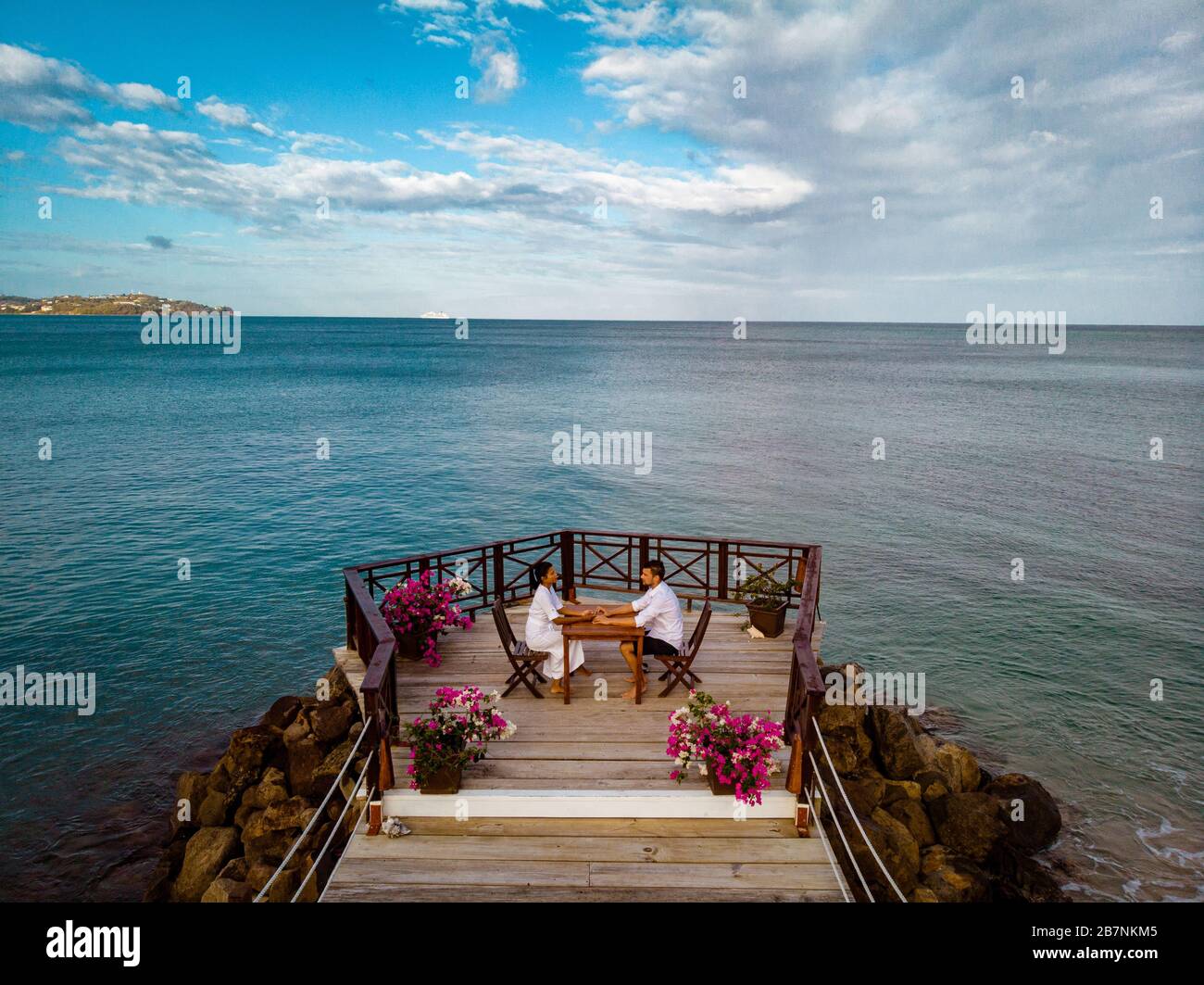 couple on vacation at the tropical Island of St Lucia, men and woman ...