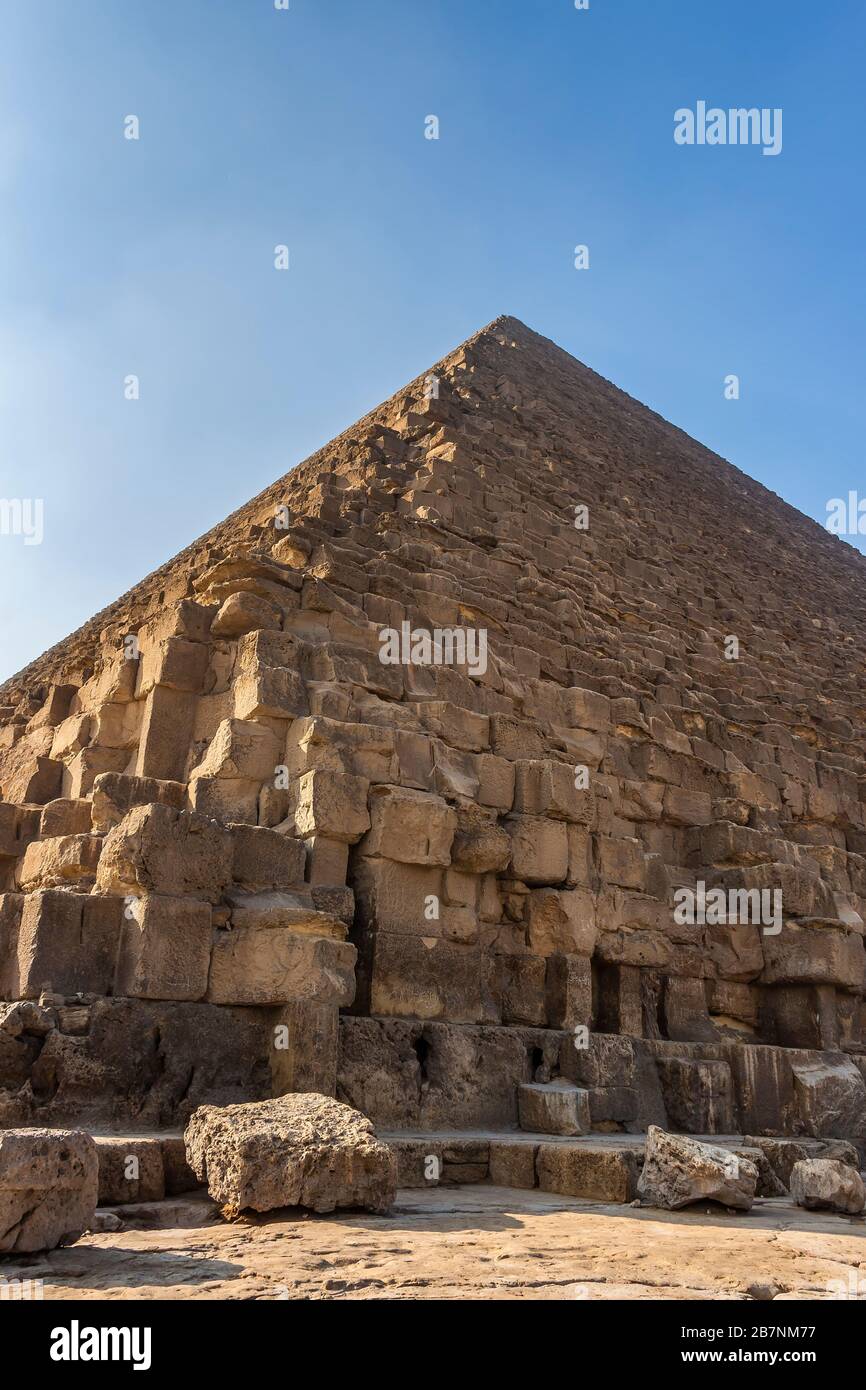 Bottom up view of the Great Pyramid of Giza on a clear sunny day Stock ...
